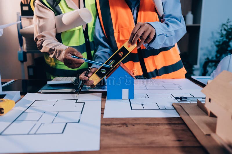 Engineers are Helping To Design Work on Blueprints and Collaborate on ...