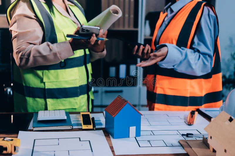 Engineers are Helping To Design Work on Blueprints and Collaborate on ...