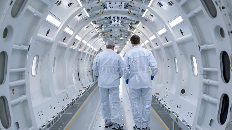 Engineers Inspect Aircraft Fuselage during Manufacturing Process Check ...