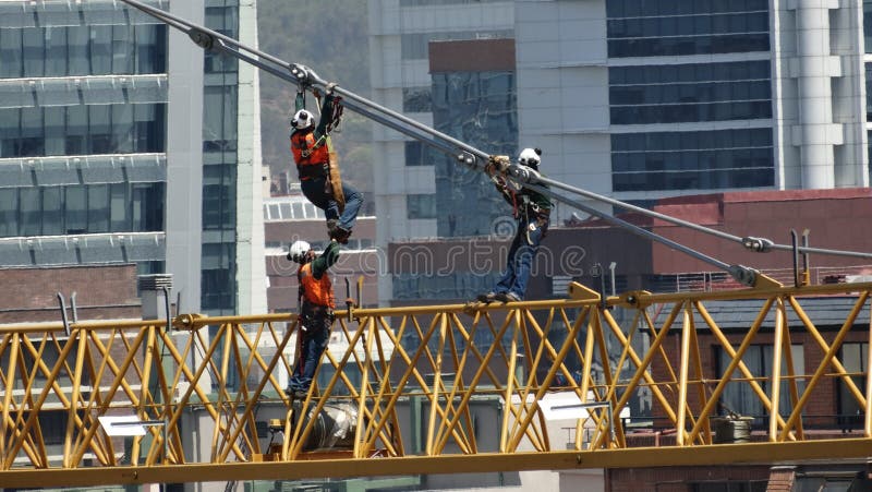 Engineers Installing Tower Crane Chile Stock Image - Image of building ...