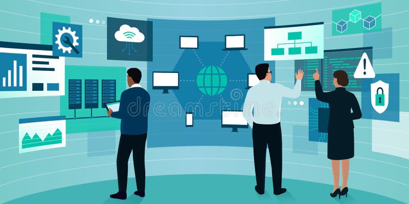 Engineers Interacting with Virtual Screens and it Concepts Stock Vector ...
