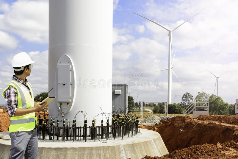 Engineers wind turbine. stock image. Image of field - 113706735