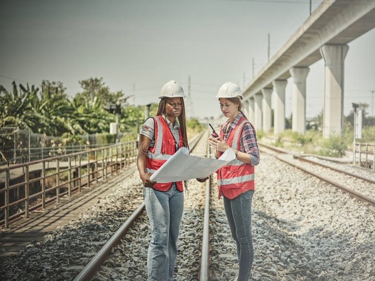 Engineers Maintain Railway Tracks Check the Railway Process Stock Image ...
