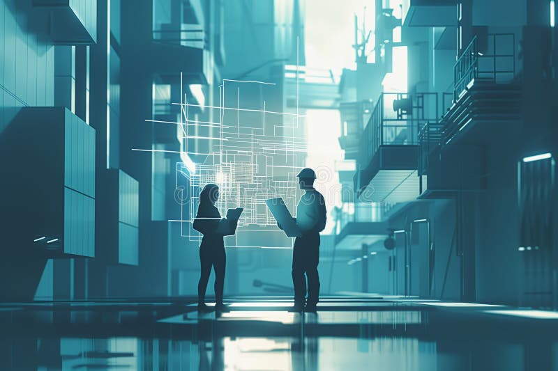 Engineers Manager Discussing Blueprint at Construction Site. Analysis ...