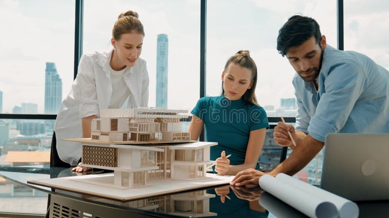 Engineers Measure Model while Manager Using Laptop Analysis Data ...