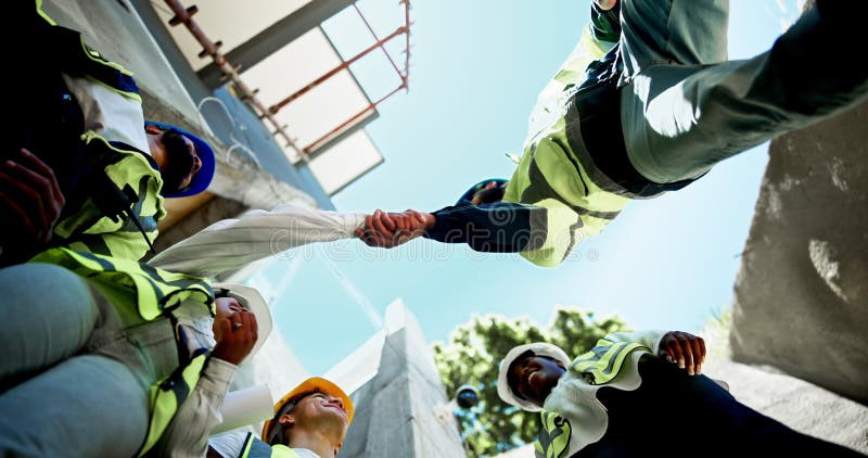 Engineers, Meeting and Handshake with Welcome, Inspection and Planning ...