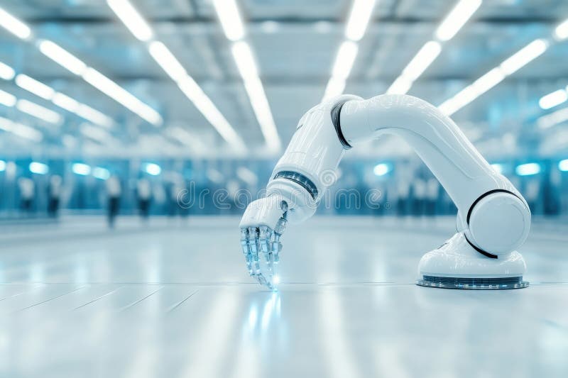 Engineers Observe As Robotic Arm Precisely Assembles Components in a ...