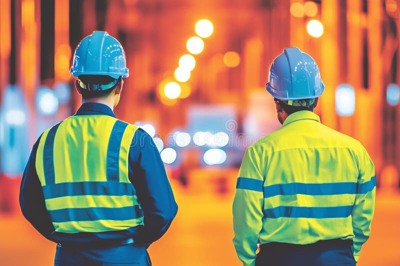 Engineers Overseeing Construction Team at Work in Industrial Setting ...