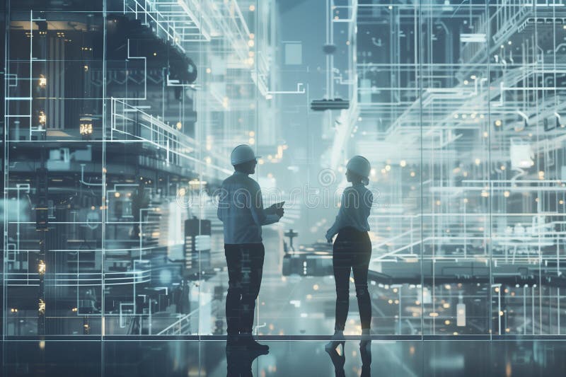 Engineers and Professional Worker with Helmet Creating Building Designs ...