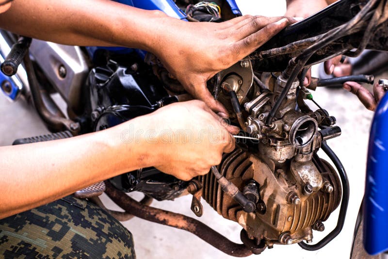 Engineers are Repairing Engines with Tools. Stock Image - Image of ...