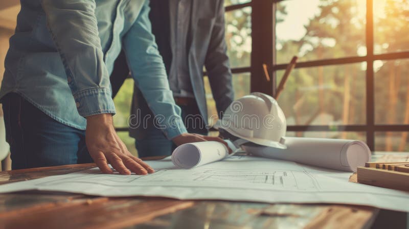 The Engineers Reviewing Blueprint.AI Generated Image Stock Photo ...