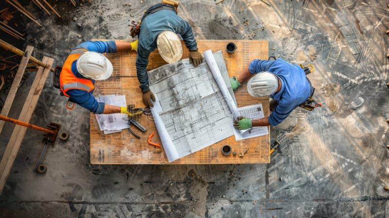 The Engineers Reviewing Blueprints.. AI Generated Stock Image - Image ...