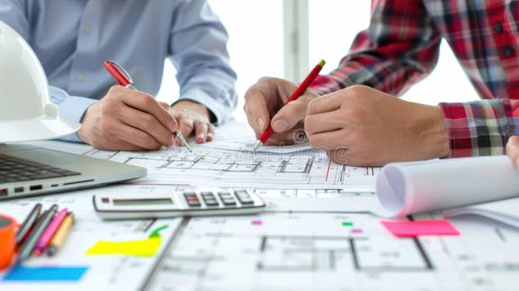 Engineers Reviewing Project Blueprints. AI Generated Stock Image ...