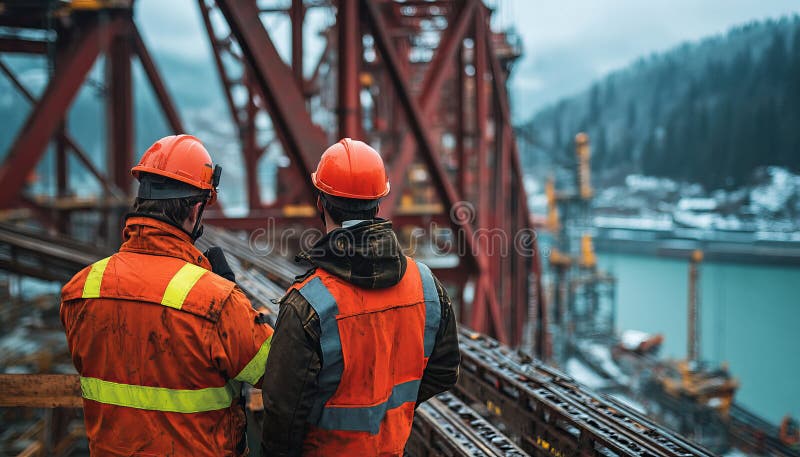 Engineers in Safety Gear Observing Construction Site Progress Stock ...