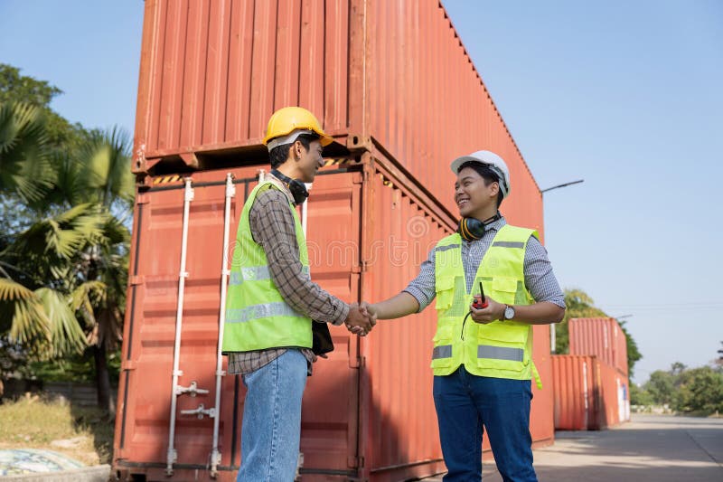 Engineers Shaking Hands Logistics Container Management Import Export ...