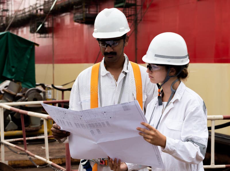The Engineers at the Shipyard Stock Photo - Image of industry ...