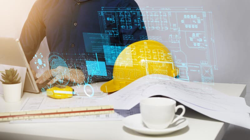 Engineers Sit and Work on Building Design and System Work.,construction ...