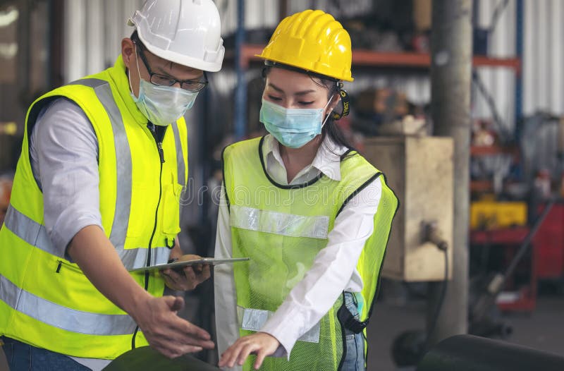 Engineers in Steel Factory Working on Digital Tablet, Quality Control ...