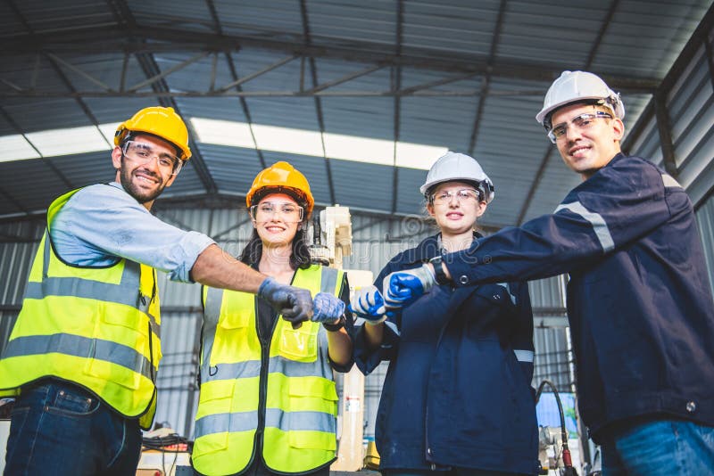 Engineers Team Mechanic Standing in Steel Factory Workshop. Industry ...