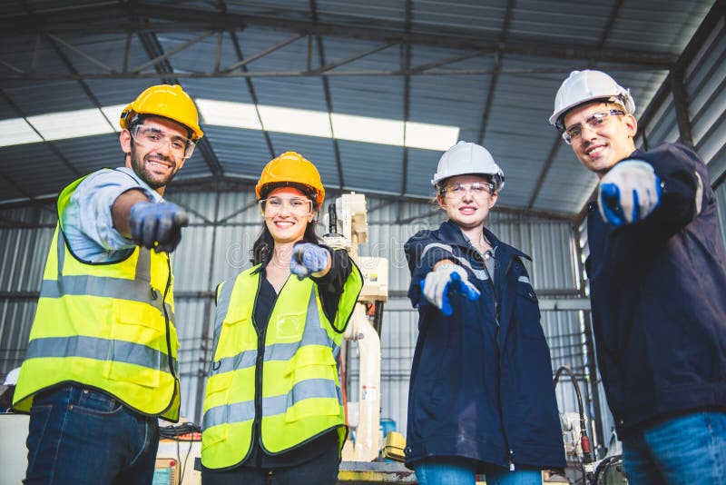 Engineers Team Mechanic Standing in Steel Factory Workshop. Industry ...