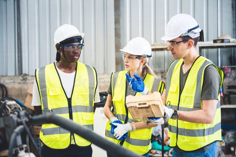 Engineers Team Mechanic Using Computer Controller Robotic Arm for ...
