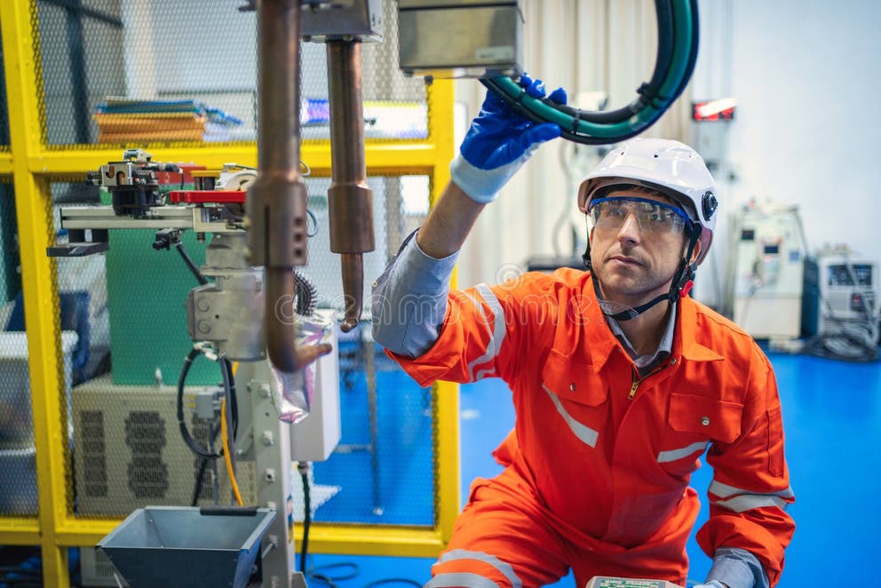 Engineers Team Mechanic Using Computer Controller Robotic Arm for ...