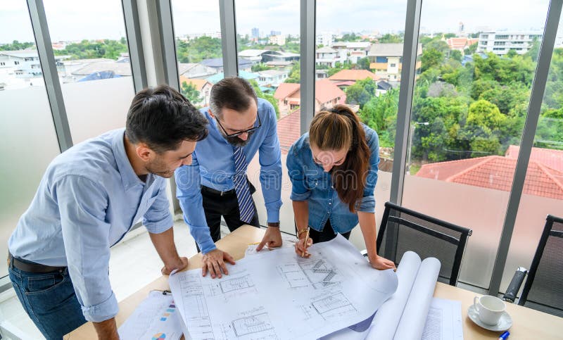 Engineers Team Meeting for Architectural Project. Architects Discussing ...