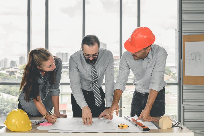 Engineers Team Meeting for Architectural Project. Architects Discussing ...