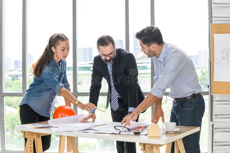 Engineers Team Meeting for Architectural Project. Architects Discussing ...