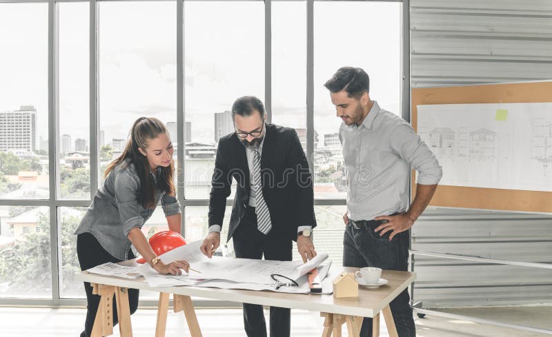 Engineers Team Meeting for Architectural Project. Architects Discussing ...