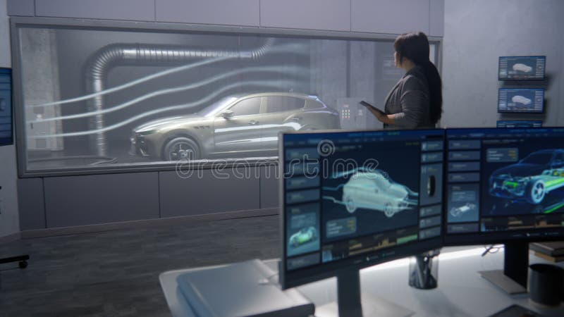 Engineers Testing the Aerodynamic Properties of a Car in a Laboratory ...