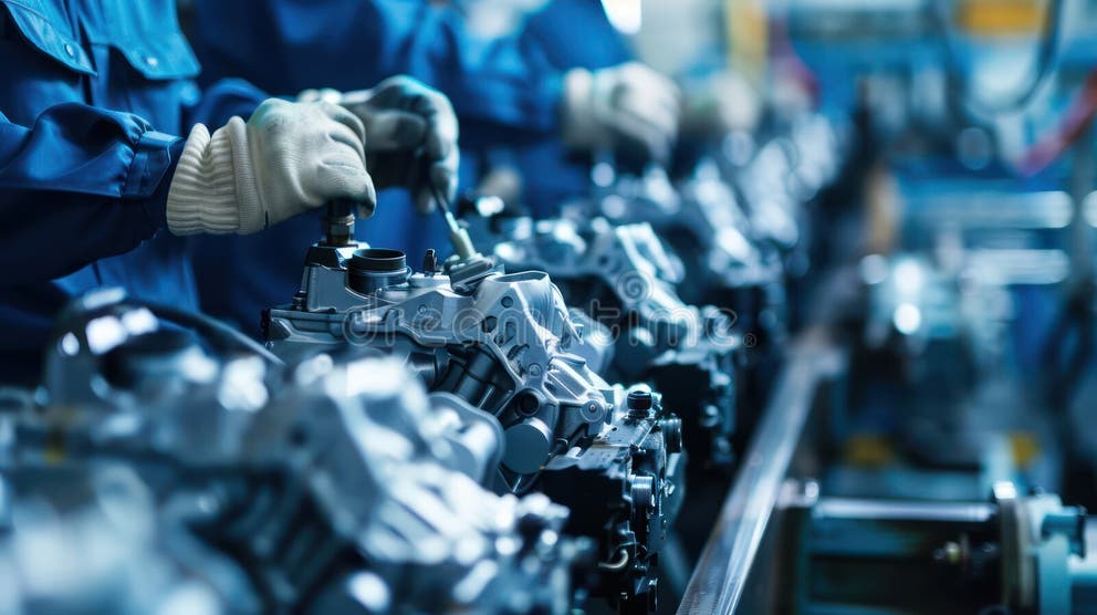 Engineers Testing Engines in an Auto Manufacturing Stock Illustration ...