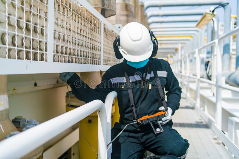 Engineers are Testing the Thickness of the Pipe. Stock Photo - Image of ...