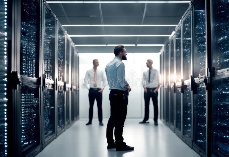 Engineers Two Cabinets Data Standing Center Network Cables Confidence ...