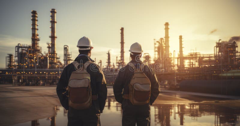 Engineers in Uniform Begin Their Day in the Oil Refinery Field ...