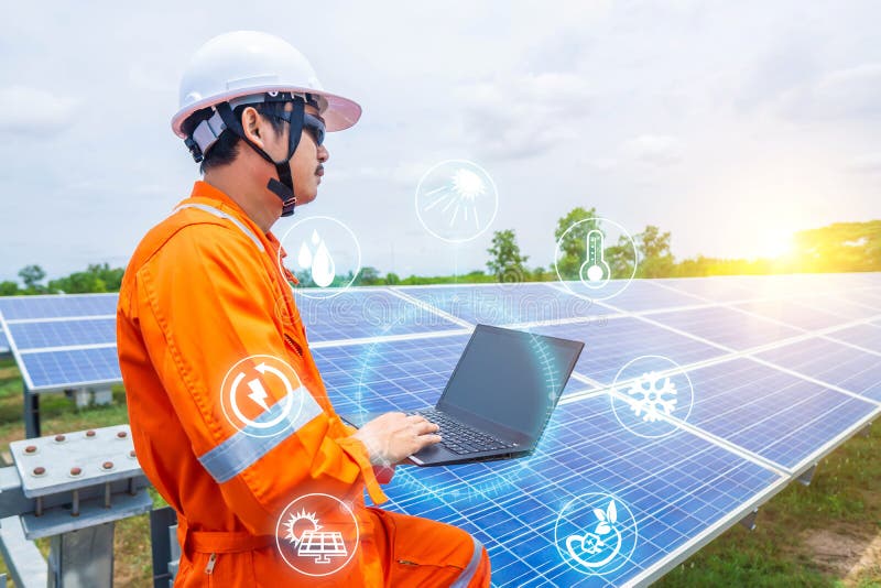 Engineers Upload Data of Power Energy To a Laptop for Checking the ...