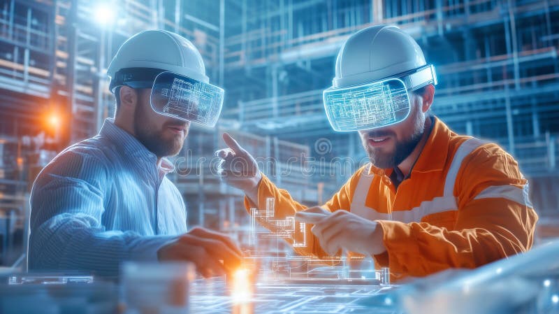 Engineers Use VR for Collaboration in Construction Stock Illustration ...