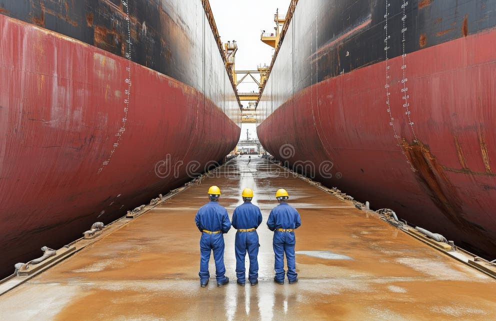 Engineers Wearing Safety Uniforms and Yellow Helmets are at Work in a ...