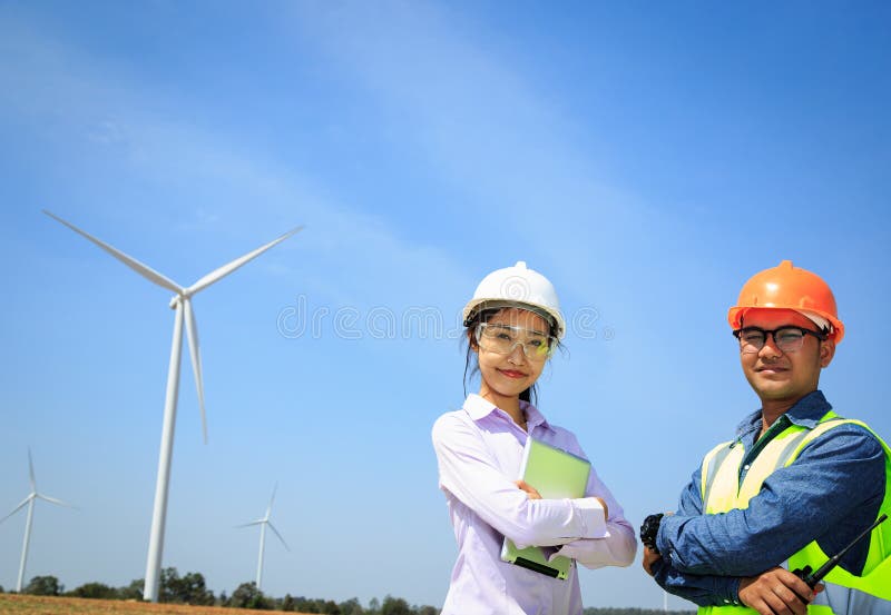 Engineers and Wind Turbines. Stock Photo - Image of industry, security ...