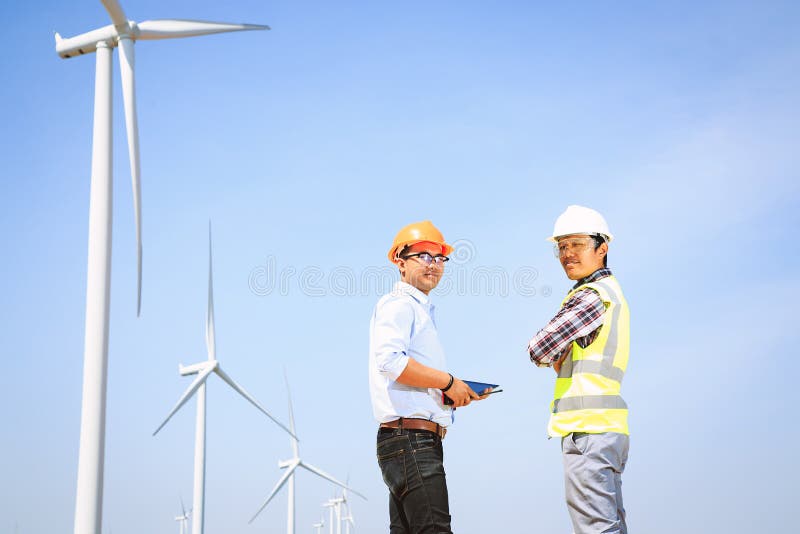 Engineers and Wind Turbines. Stock Image - Image of maintenance ...