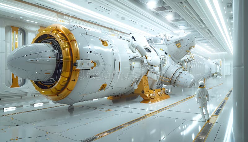 Futuristic Spacecraft in High-Tech Manufacturing Facility Stock Photo - Image of modern ...