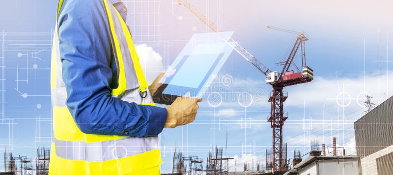 Engineers Work on Construction Drawings and Safety Systems.,Building ...