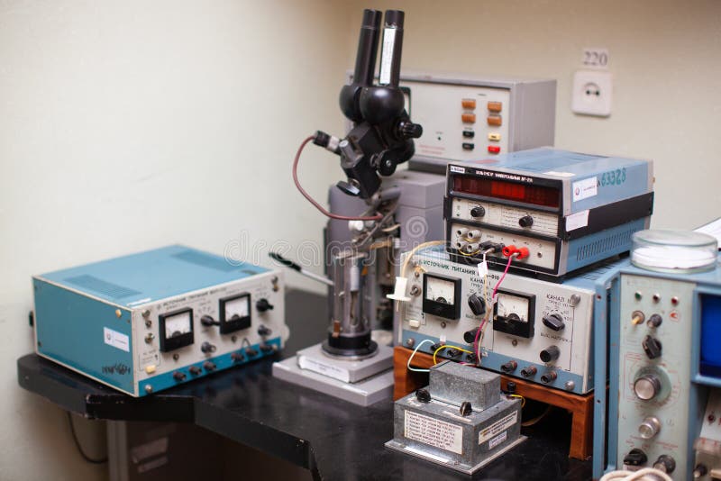 Engineers Work with Electrical Measuring Devices. Stock Image - Image ...