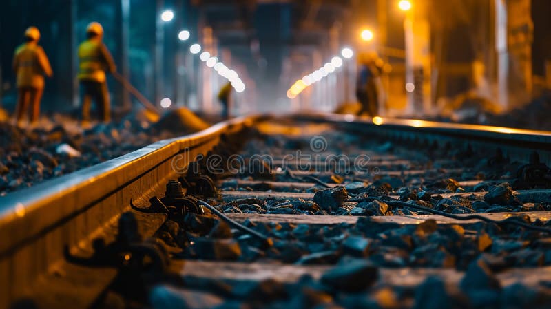 Engineers Work on the Rails on the Tracks Stock Illustration ...