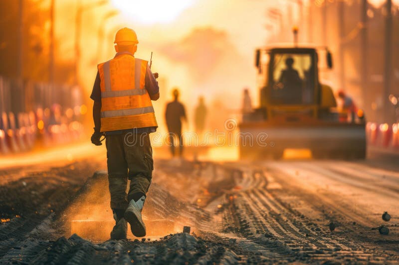 Engineers and Worker are Working on Road Construction Stock Photo ...
