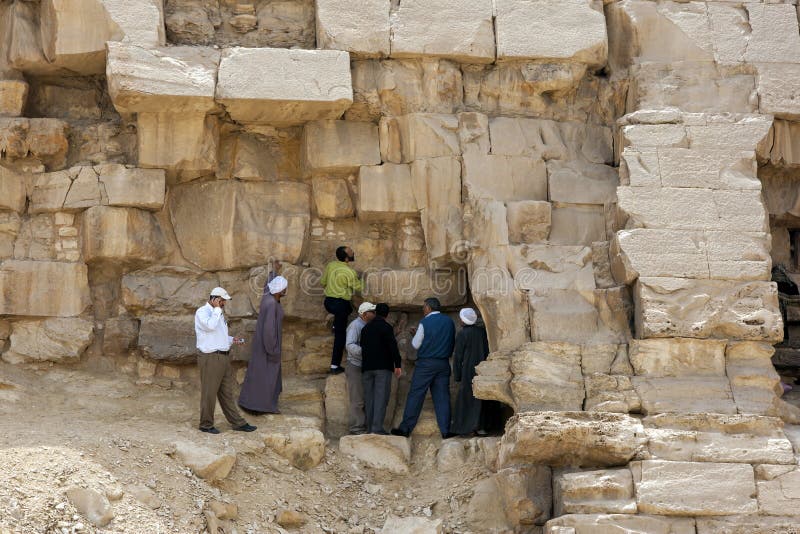 Engineers and Workers Inspect a Section of the Bent Pyramid in Egypt ...