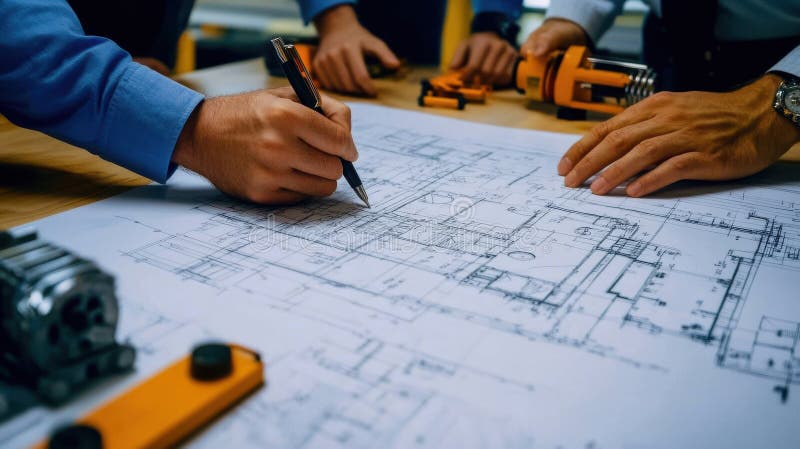 Engineers Working on Blueprint in a Construction Project Meeting Stock ...