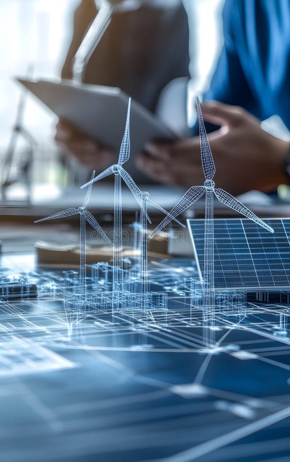Engineers Working on the Design of Wind Turbines and Solar Panels for a New Clean Energy Network ...