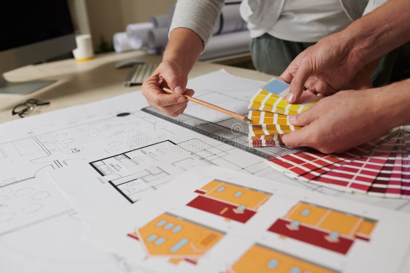 Engineers Working with Palette of Samples Stock Photo - Image of ...