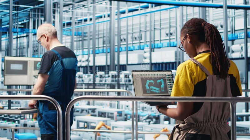 Engineers Working in Smart Factory, Collecting and Analyzing Data Stock Footage - Video of ...